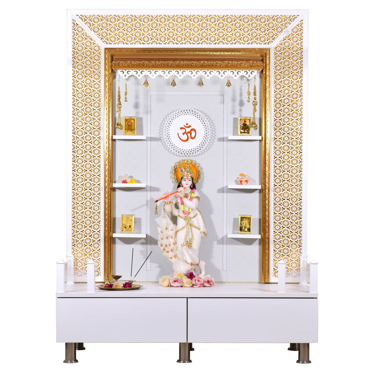 5' x 4' Pooja Mandir For Home with floating shelves – The Mandir Store
